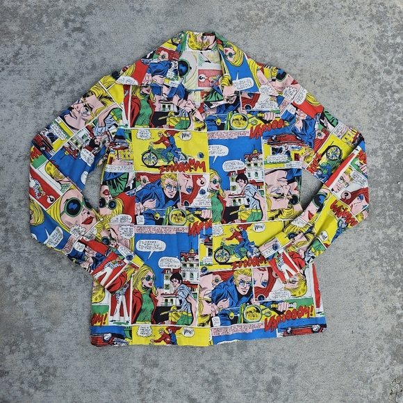Nicky Zann | Tops | Rare Nicky Zann 7s Mod Vintage Authentic Love Comic Button Up Shirt | Poshmark